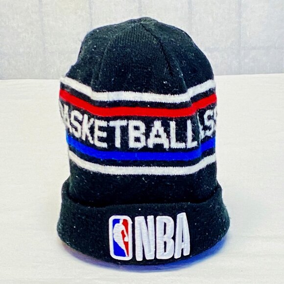 NBA | Accessories | Nba Logo Stripe Knit Beanie Black Cuffed Turned Up ...